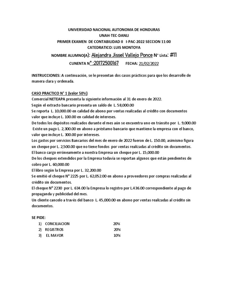 Primer Examen de Contabilidad Ii, I-Pac-2022 | PDF | Bancos | Cheque