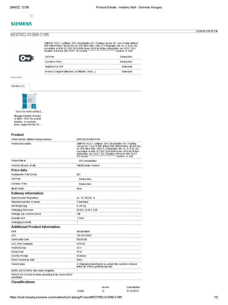 SIMATIC PCS 7, Software, SFC Visualization V9.1 Floating License For 1 User | PDF