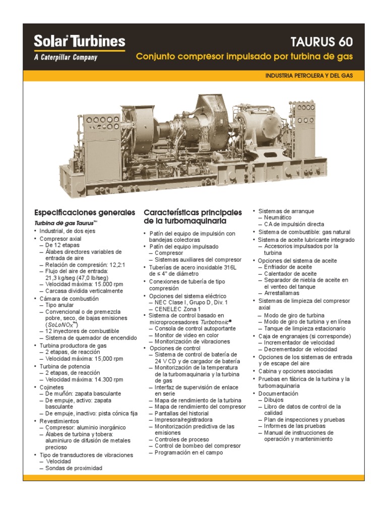 Taurus 60 Gas Turbine Datasheet Esp | PDF | Química | Física Aplicada e ...