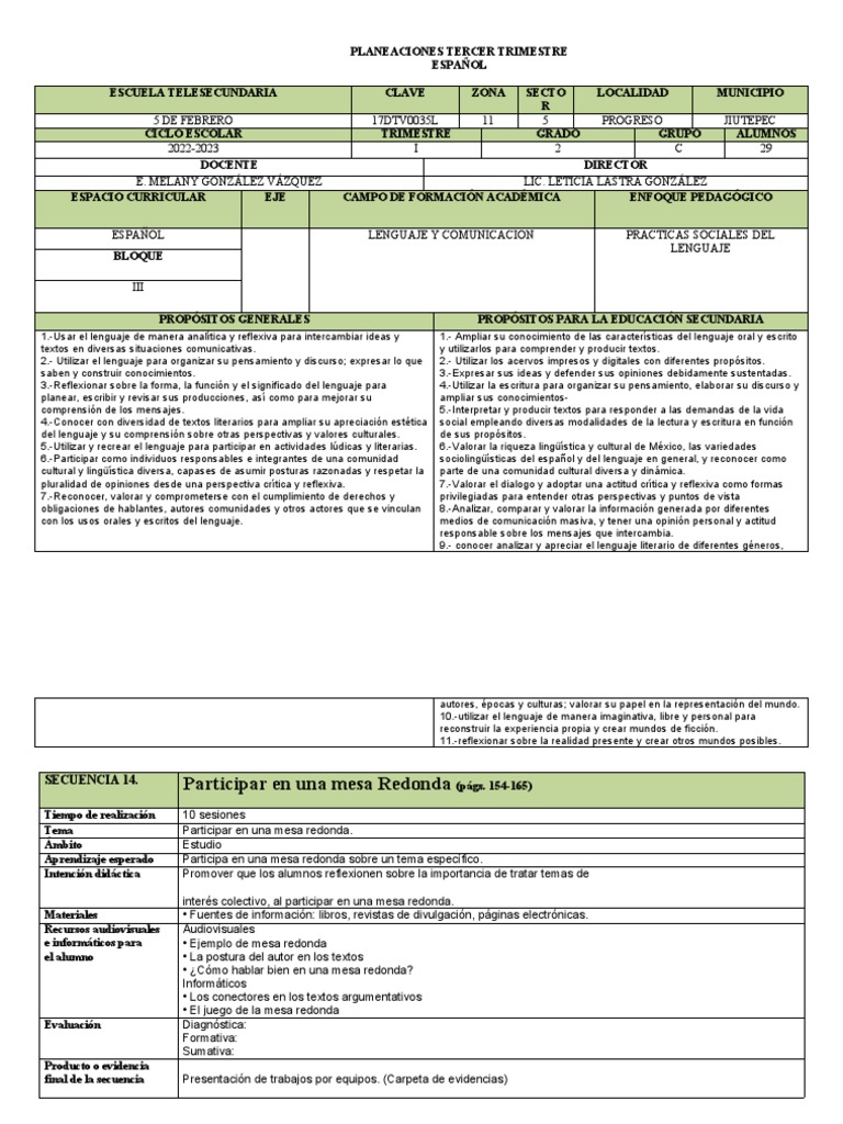 Esp. Sec. 14 | PDF | Comunicación | Evaluación