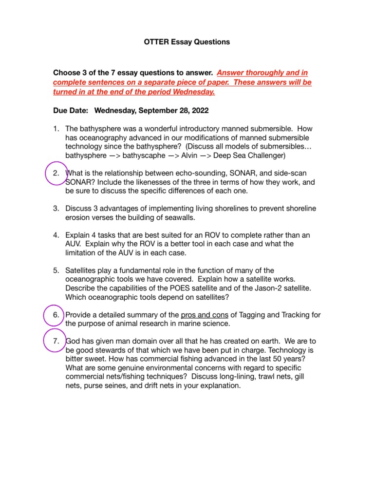 OTTER Essay Questions 2022 | PDF | Science & Mathematics