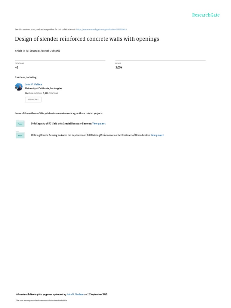 Taylor And Wallace Design Of Slender Reinforced Concrete Walls With Openings Pdf Buckling