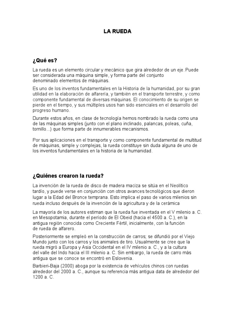 LA RUEDA | PDF | Rueda | Ingeniería mecánica