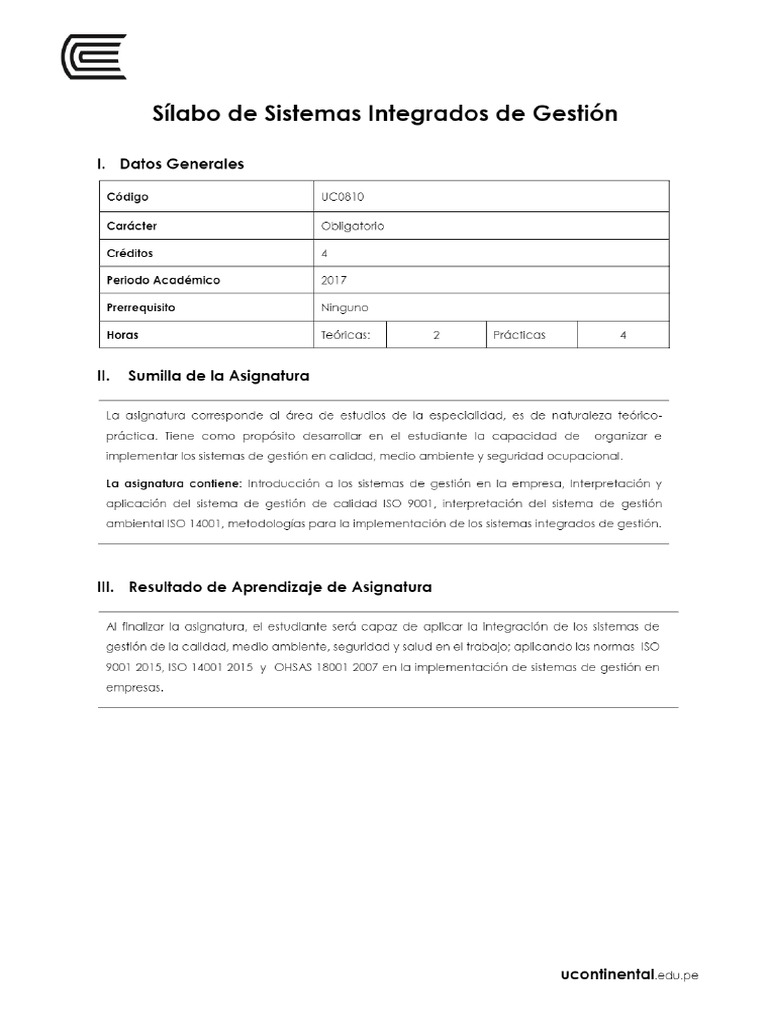 Sílabo de Sistemas Integrados de Gestión - PDF Descargar Libre | PDF