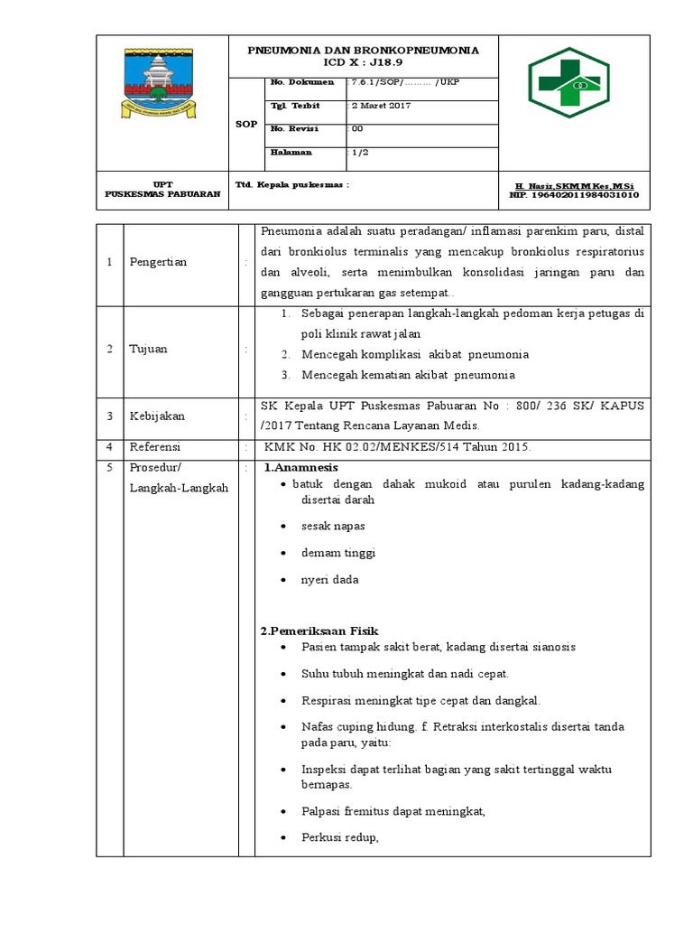 Sop Bronchopneumonia | PDF