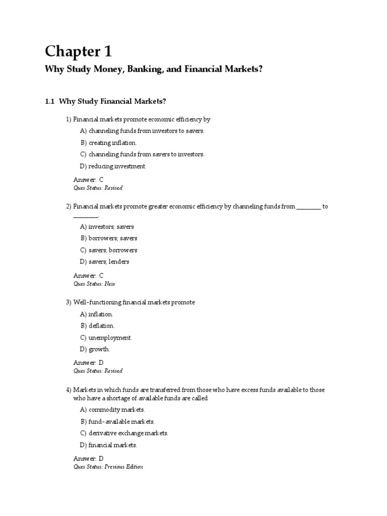 Chapter 1: Why Study Money, Banking, and Financial Markets? | PDF ...
