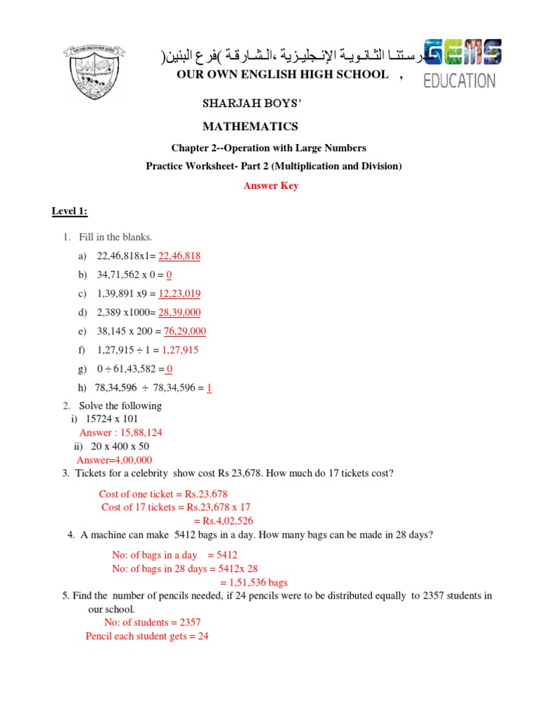 Large Numbers Math Worksheet and Answers | PDF | Mathematics