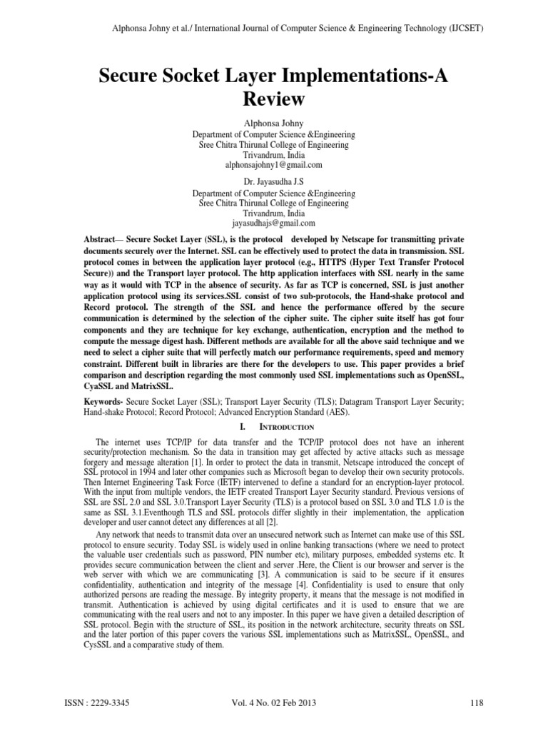 Secure Socket Layer Implementations A Re Pdf Transport Layer Security Encryption