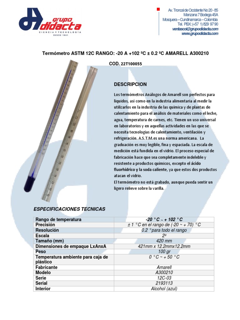 Termómetro ASTM 12C -20 a +102 ºC | PDF | Termómetro | Celsius
