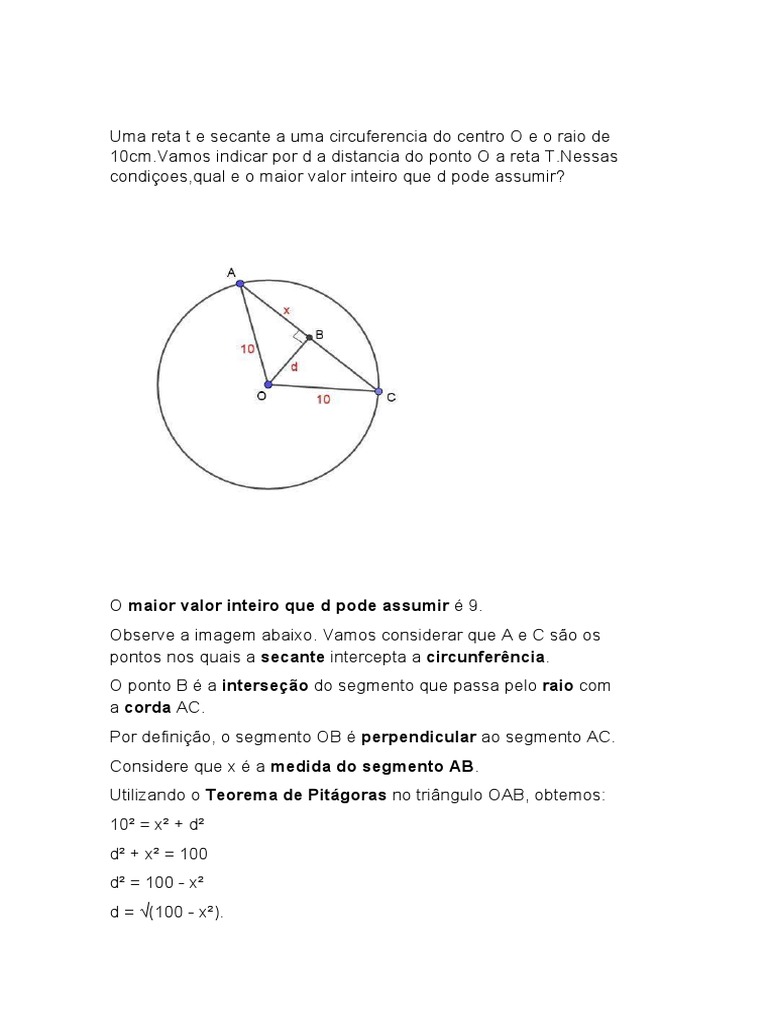 Uma Reta T e Secante A Uma Circuferencia Do Centro O e o Raio de 10cm | PDF