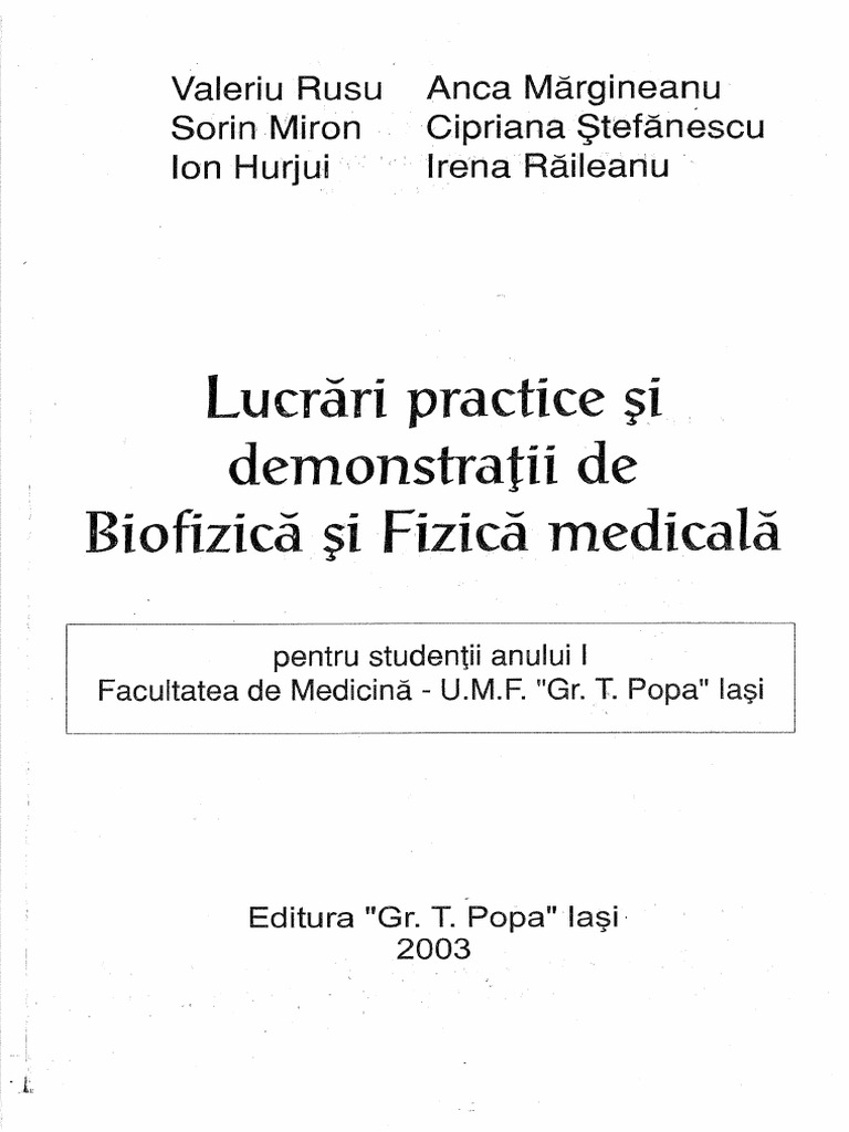 Lucrari Practice de Biofizica Si Fizica Medicala V Rusu | PDF