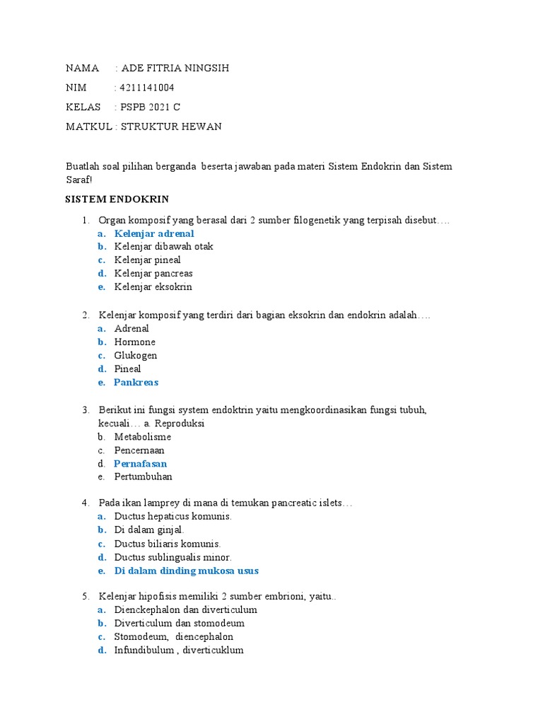 Ade Fitria Ningsih - 4211141004 - Sistem Endokrin & Sistem Saraf | PDF