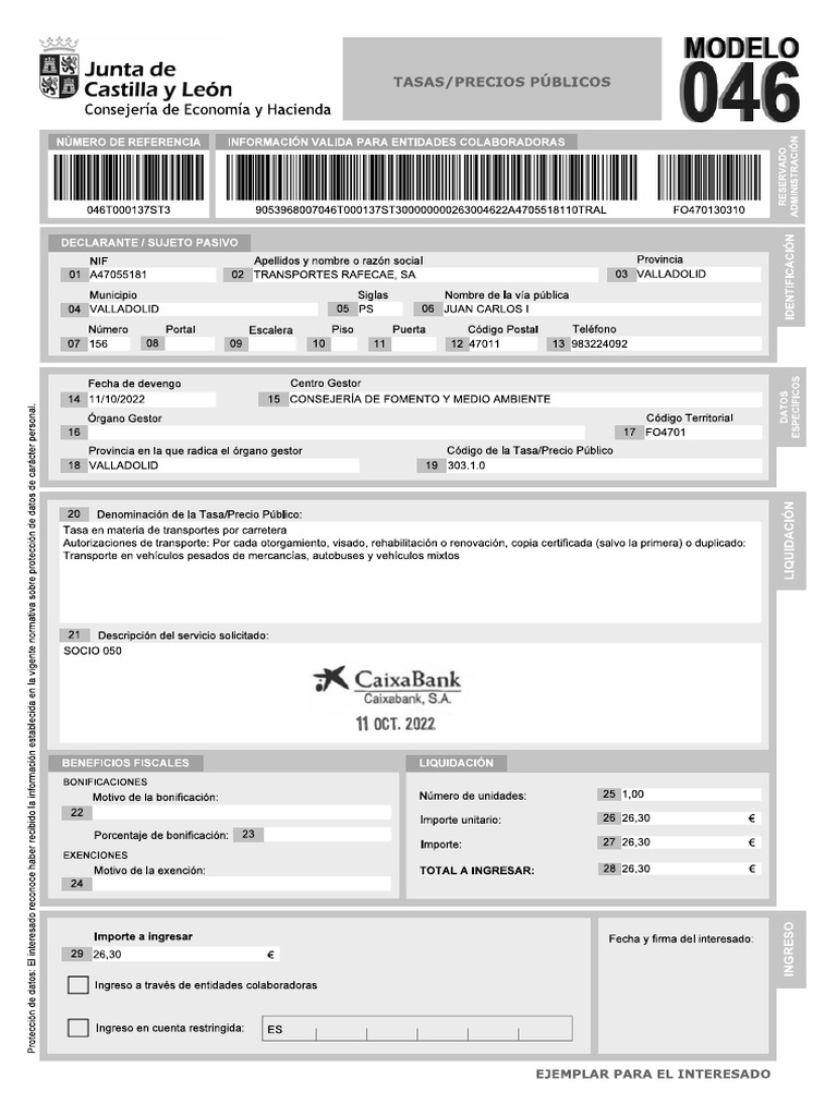 050 - Justificante Pago Tasa | PDF