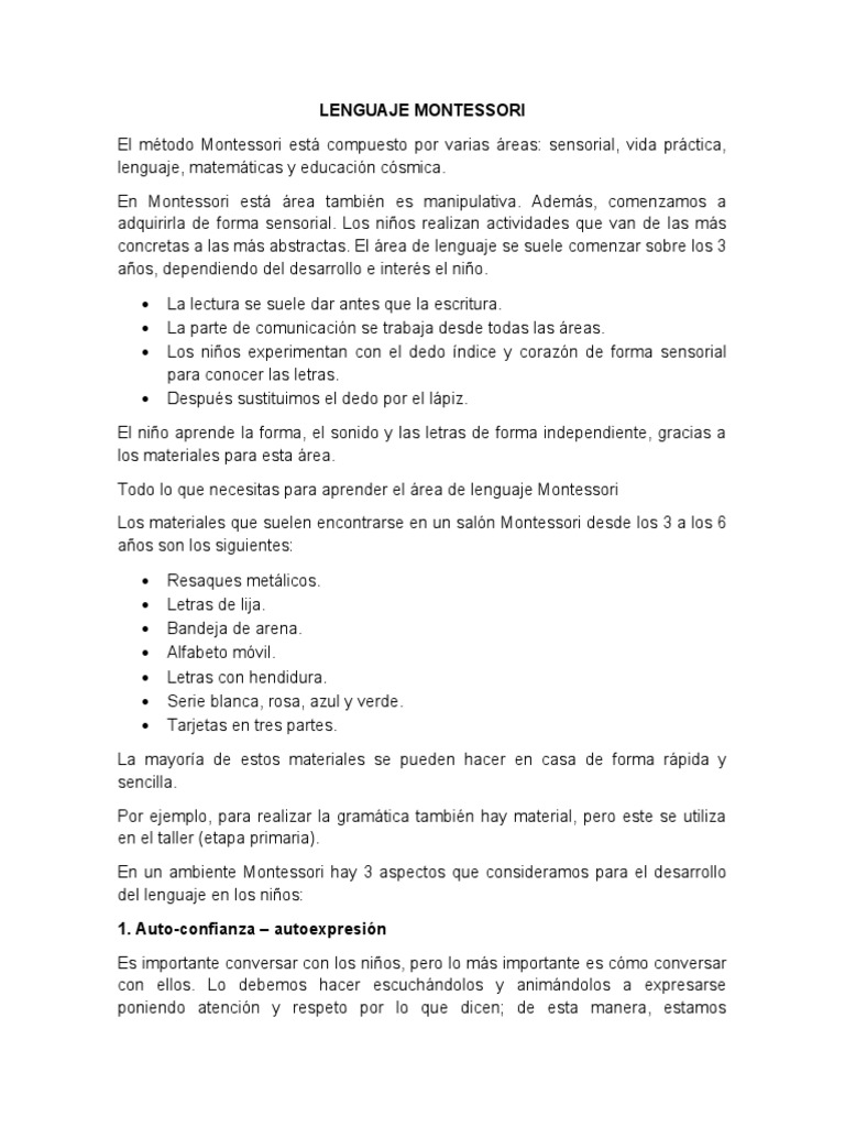 Lenguaje Montessori | Descargar gratis PDF | Educación Montessori ...