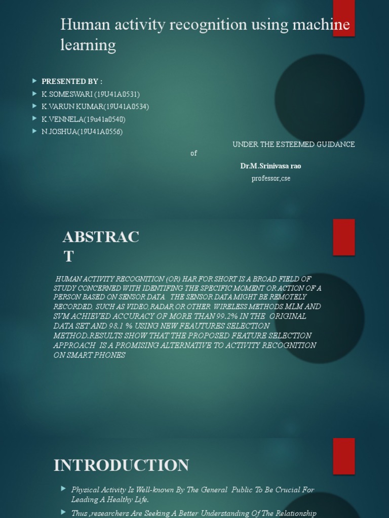 Human Activity Recognition Using Machine Learning: Presented by | PDF | Time Series | Accelerometer