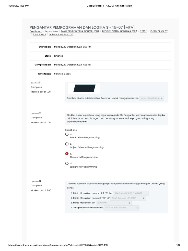 Quiz Evaluasi 1 - CLO 2 - Attempt Review | PDF
