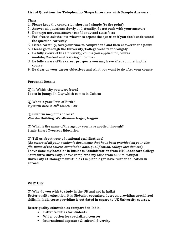 UK - University Interview - List of Questions With Sample Answers | PDF ... UK - University Interview - List of Questions With Sample Answers | PDF ...