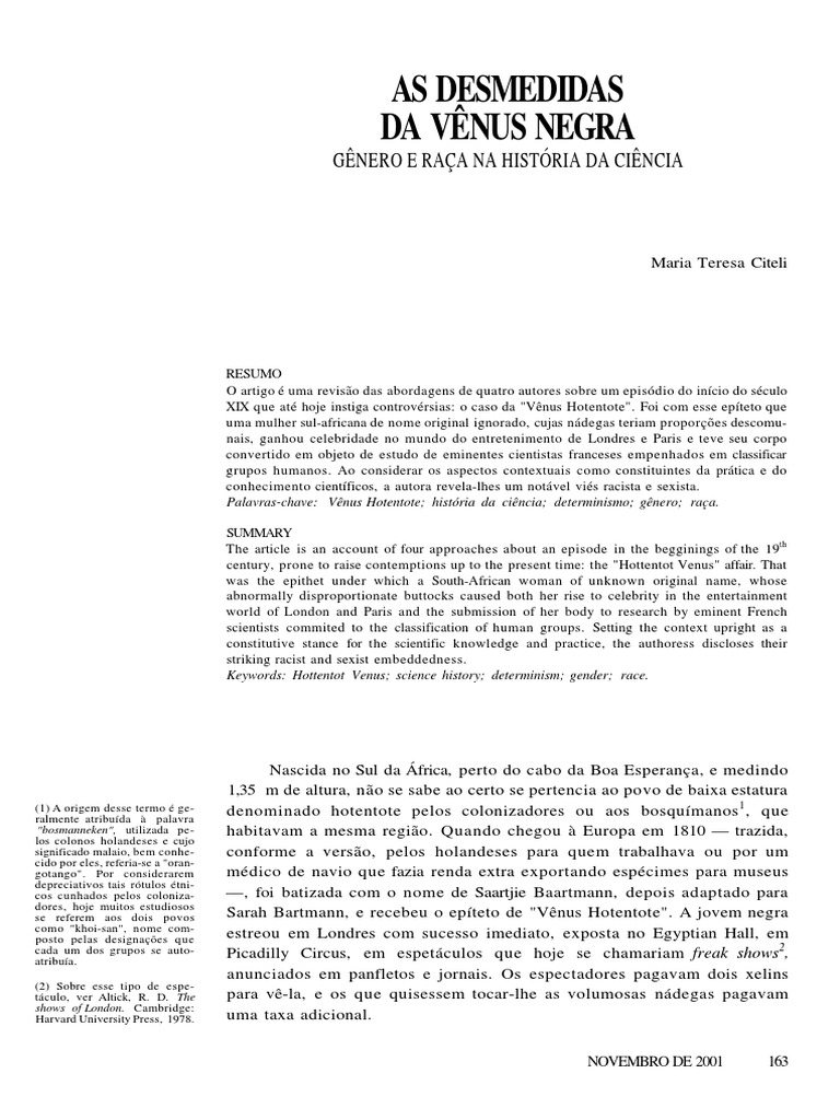 A exploração de Sarah Bartmann e a objetificação do corpo negro ...