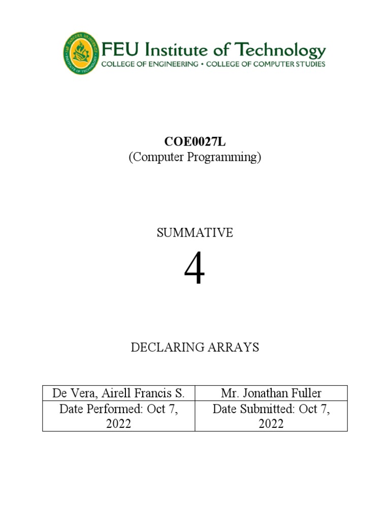 Technical Assessment 4 - DE VERA | PDF | Array Data Type | Array Data Structure