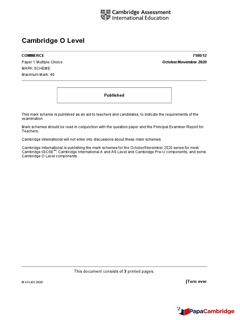 Cambridge O Level: Commerce 7100/12 October/November 2020 | PDF ...