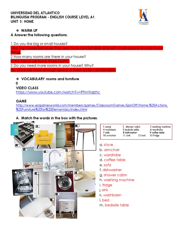 UNIT 3 LESSON 3.4 Enrique Caballero | PDF | Noun | Kitchen