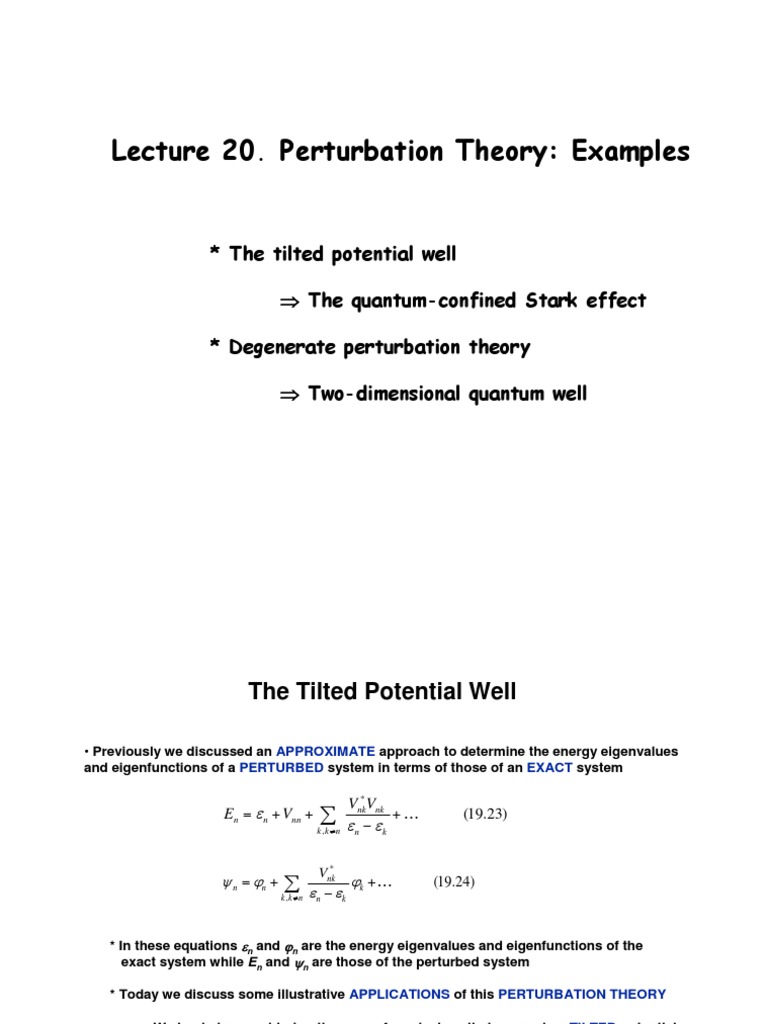 Quantum Mechanics Course Stationary Ptexamples | PDF | Perturbation ...