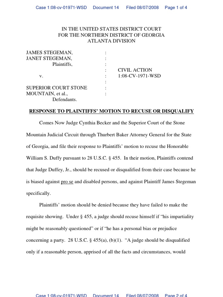 Plaintiffs' Motion To Recuse | PDF | Judicial Disqualification | Government Information
