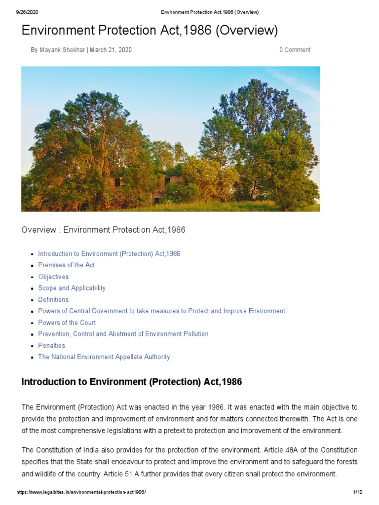 Overview of Environment Protection Act 1986 | PDF | Environmental ...