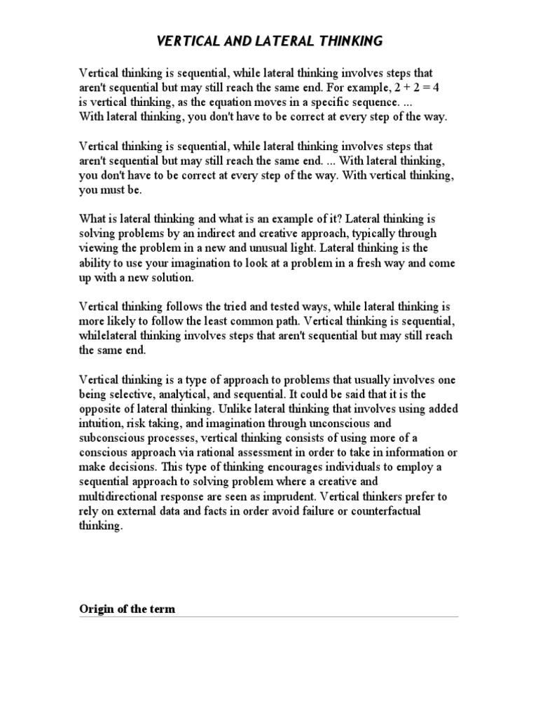 Understanding the Distinction Between Vertical and Lateral Thinking: An Analysis of Edward de ...