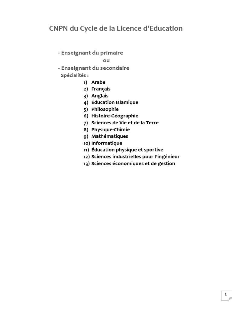 CNPN Du Cycle de La Licence D'education | PDF | Enseignants | Pédagogie