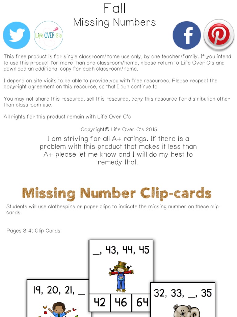 Fall Missing Number Clip Cards | PDF | Design | Decorative Arts