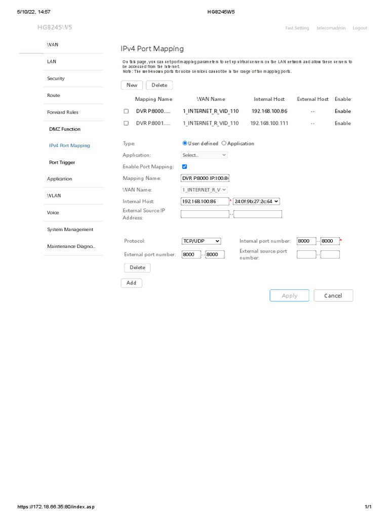 HG8245W5 | PDF | Port (Computer Networking) | Internet Protocol Suite