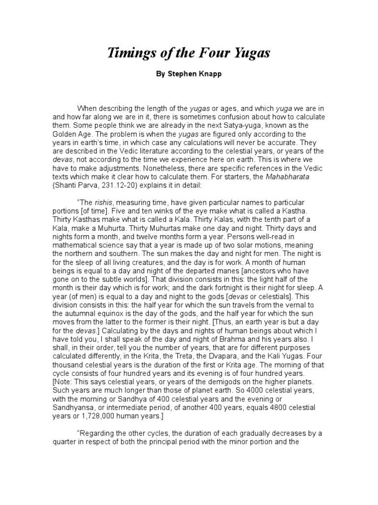 Timings of The Four Yugas | PDF | Hindu Literature | Hindu Mythology