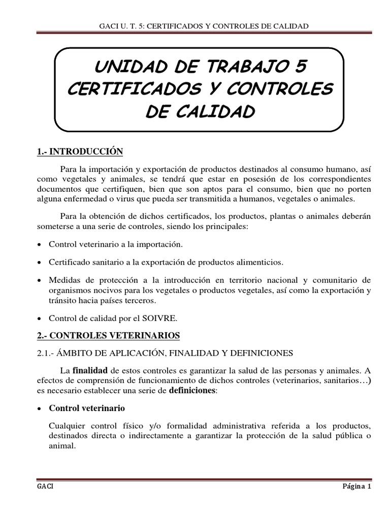GACI UD 5 - Certificados y Controles de Calidad | PDF | aduana | Laboratorios