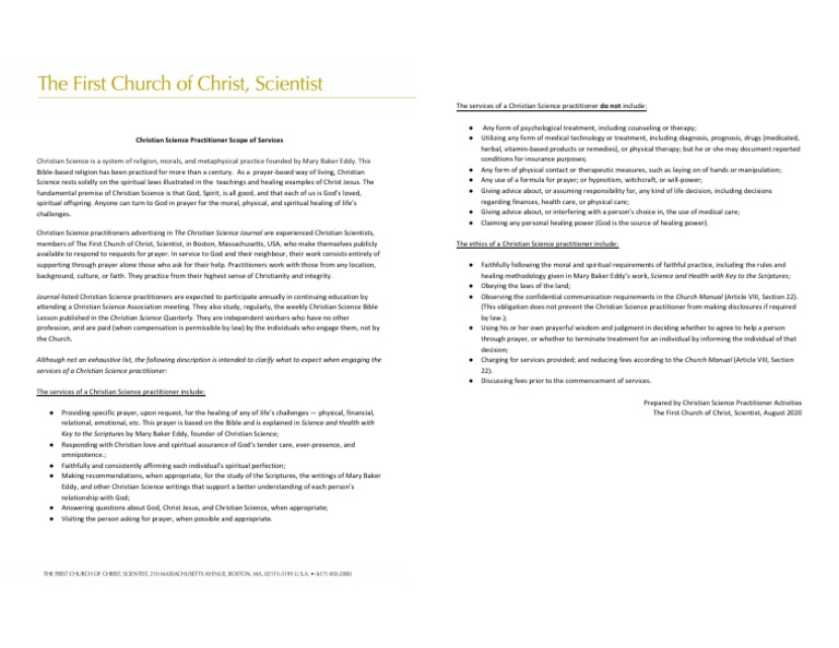 Christian Science Practitioner Scope of Services - August 2020 | PDF ...