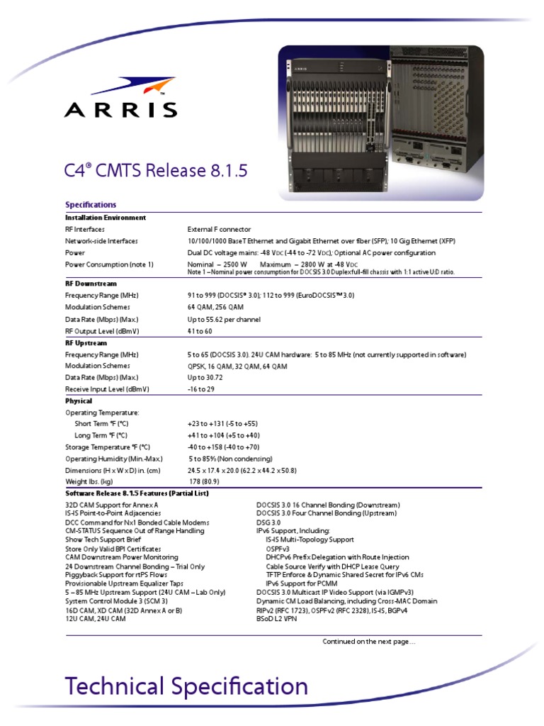 C4 CMTS Release 8.1.5 Technical Specification | PDF | Network Protocols | Network Architecture