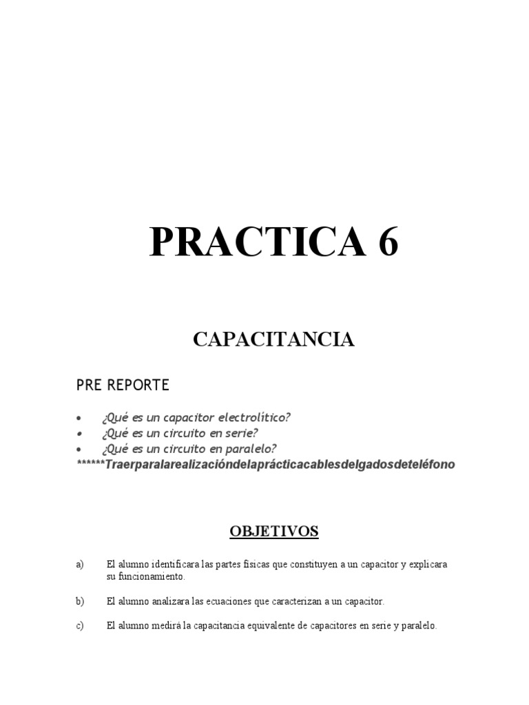 Practica 06 | PDF | Condensador | Capacidad