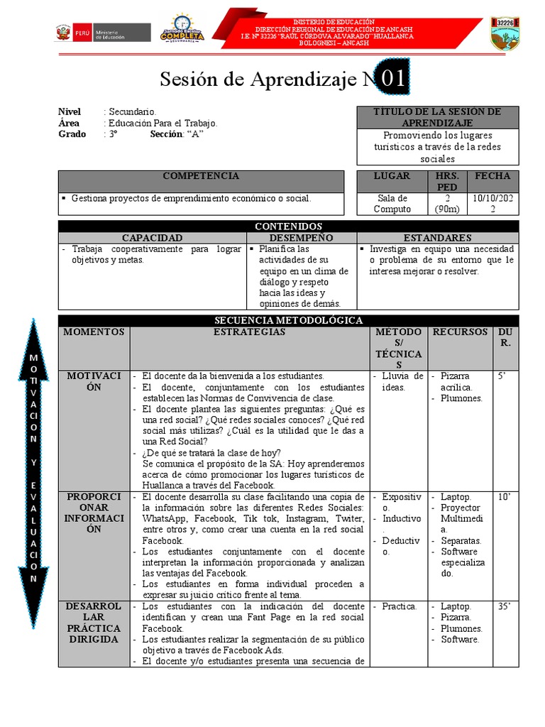 Sesión de Aprendizaje EPT | PDF | Evaluación | Aprendizaje
