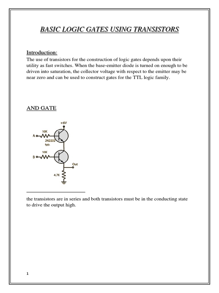Basic Logic Gates Using Transistors | PDF | Science & Mathematics ...