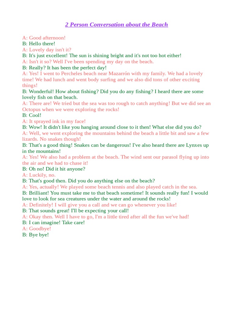 2 Person Conversation About The Beach - Easy | PDF