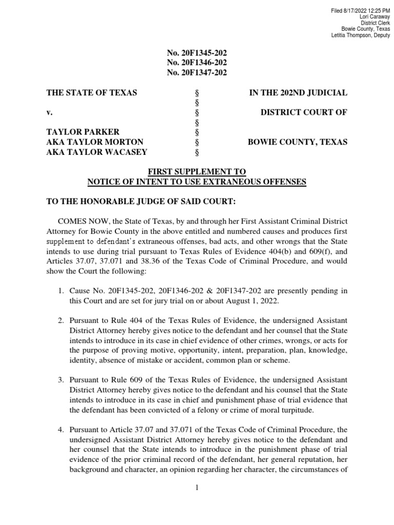 First Supplement To Notice of Intent To Use Extraneous Offenses | PDF ...