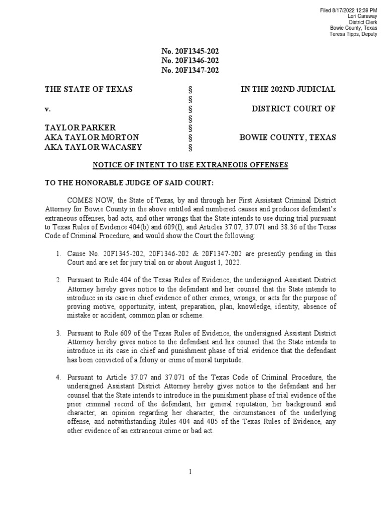 States Notice of Intent To Use Extraneous Offenses | PDF | Crimes ...