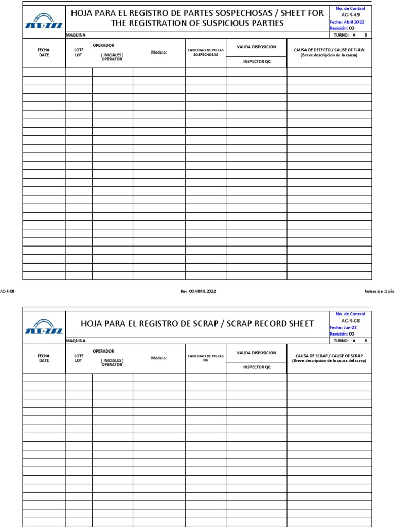 Formato de Registro de Scrap | PDF
