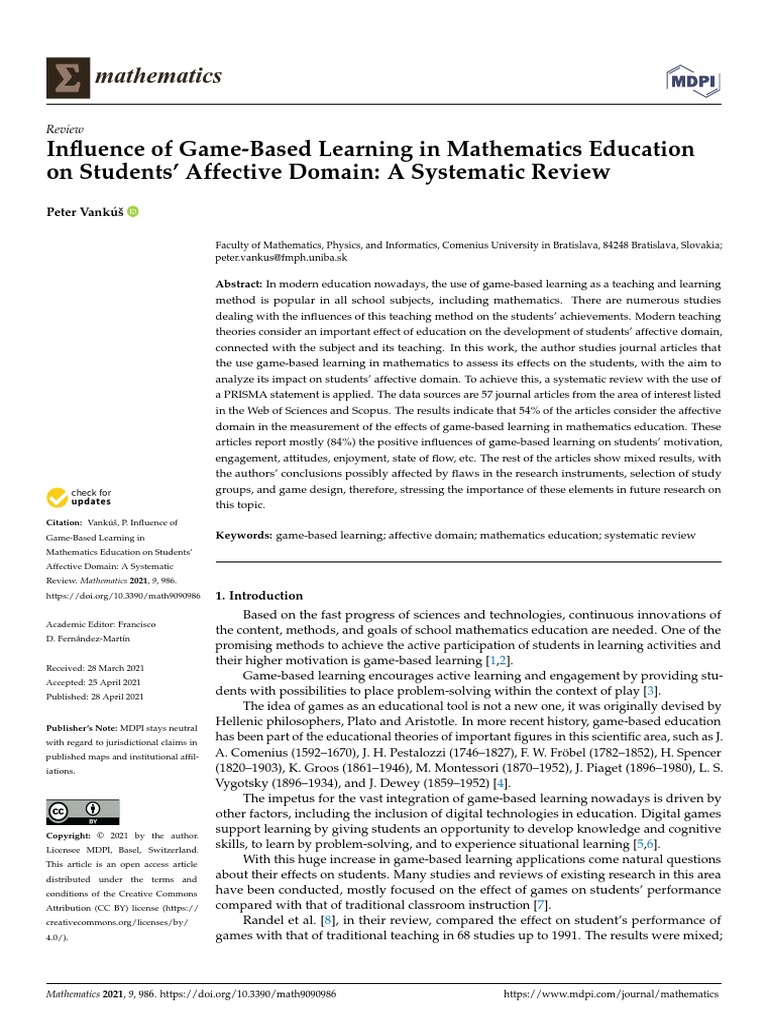 Influence of Game-Based Learning in Mathematics Ed | PDF | Systematic ...
