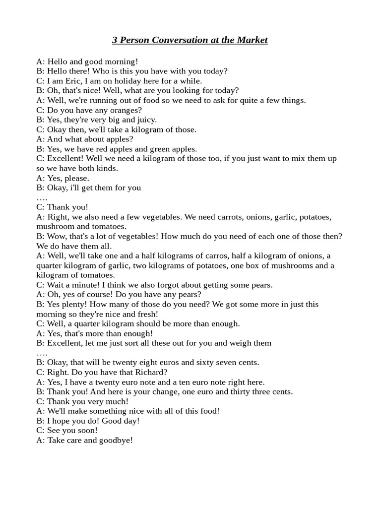 3 Person Conversation at The Market - Easy | PDF | Science & Mathematics