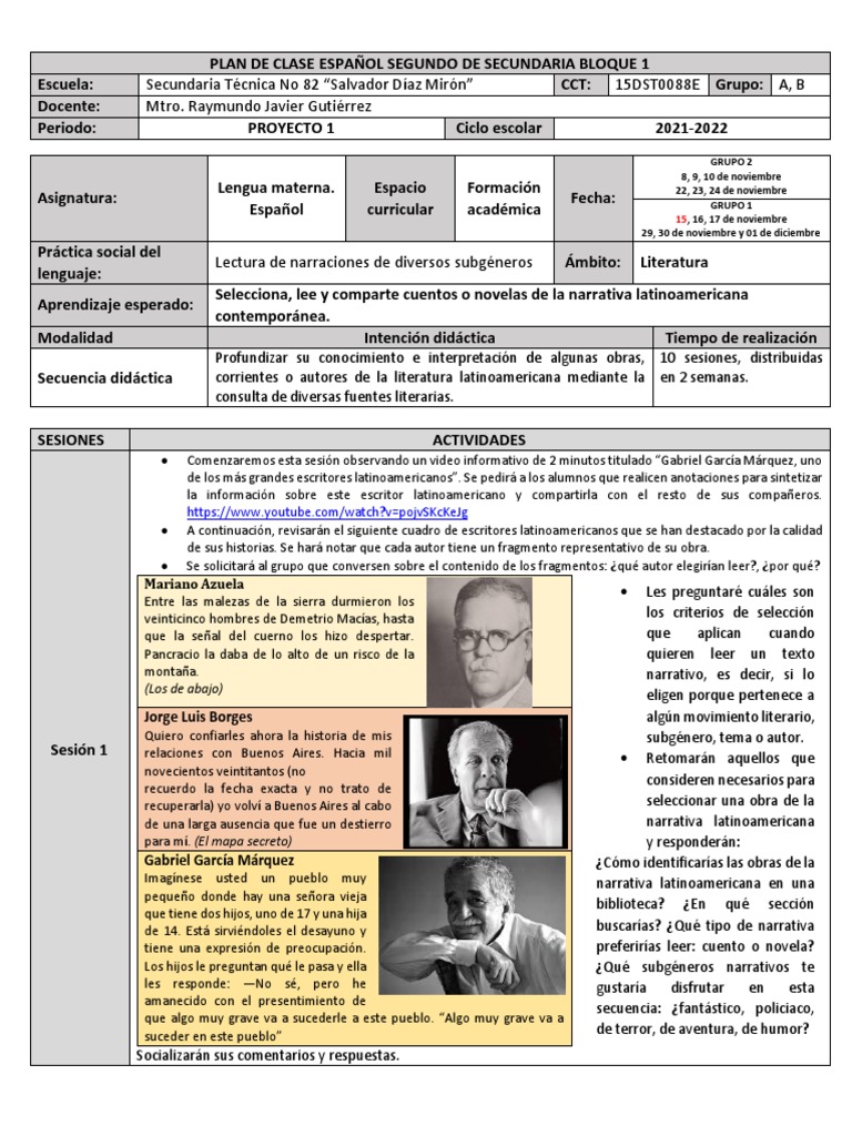 Segundo Grado Proyecto 1 Novelas de La Narrativa Latinoamericana | PDF ...