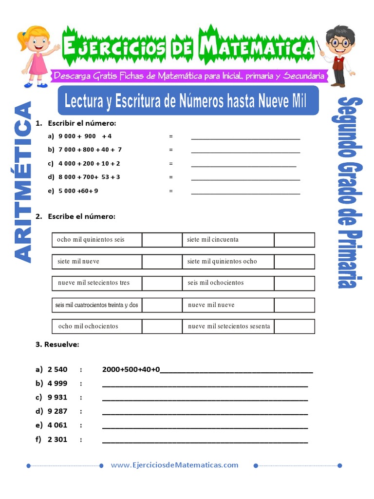 Lectura y Escritura de Numeros Hasta Nueve Mil para Segundo de Primaria ...