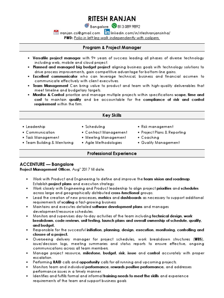 Ritesh Ranjan Resume PM PWD | PDF