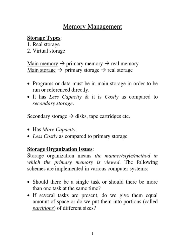 Memory Management Techniques for Primary, Secondary and Cache Storage | PDF | Computer Data ...