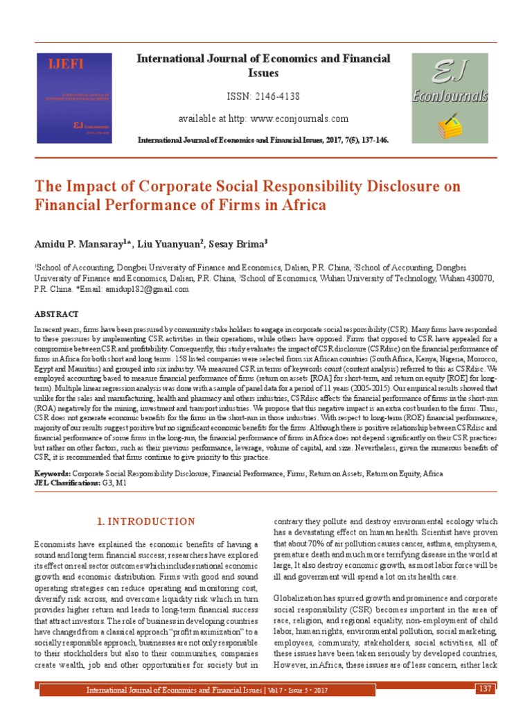 The Impact of Corporate Social Responsibility Disclosure On Financial ...